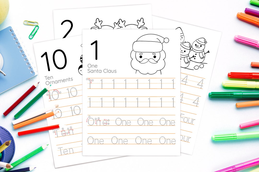 Christmas Tracing Sheets, 1-10 Tracing Sheets, Black & White, Number ...