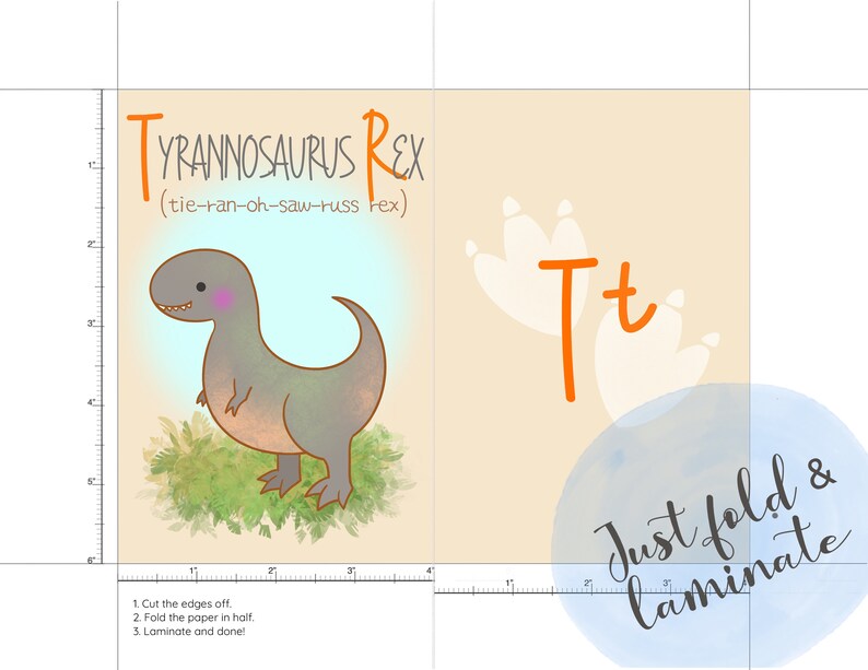 PRINTABLE Dinosaur Alphabet Flashcard, Double-sided, Cute Dinosaur ...