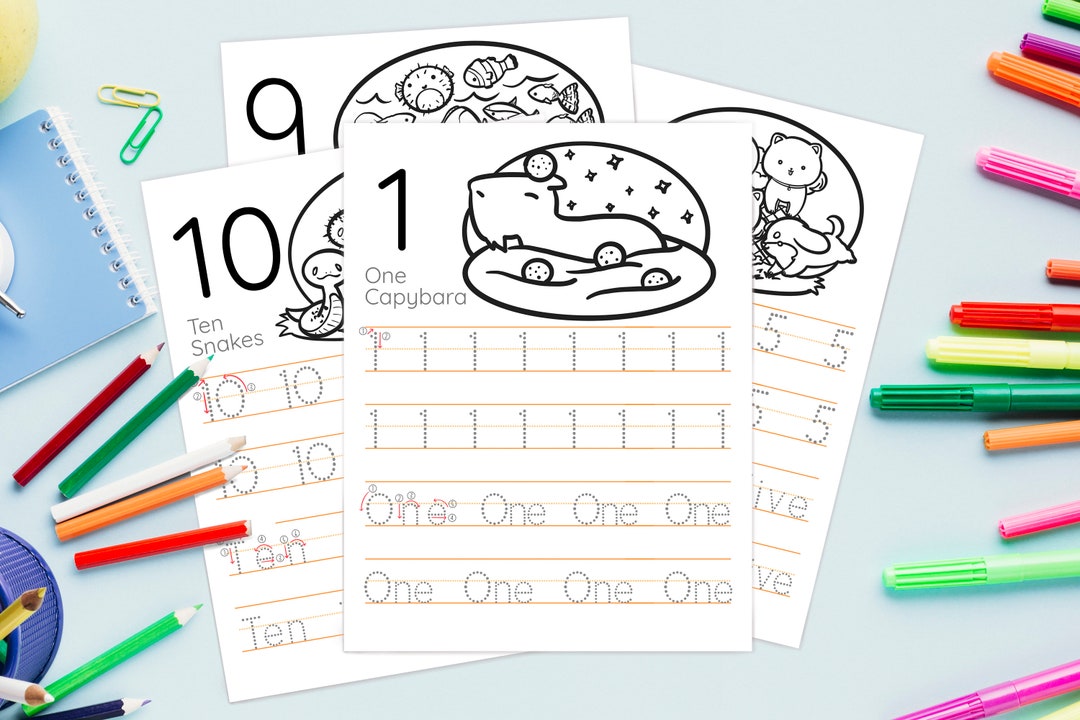 1-10 Tracing Sheets, Coloring Sheet, Number Tracing Sheets, Animal ...