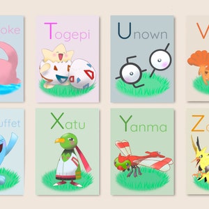 PRINTABLE Pokemon Alphabet Flashcard, Double-sided, Fan Art, Digital ...