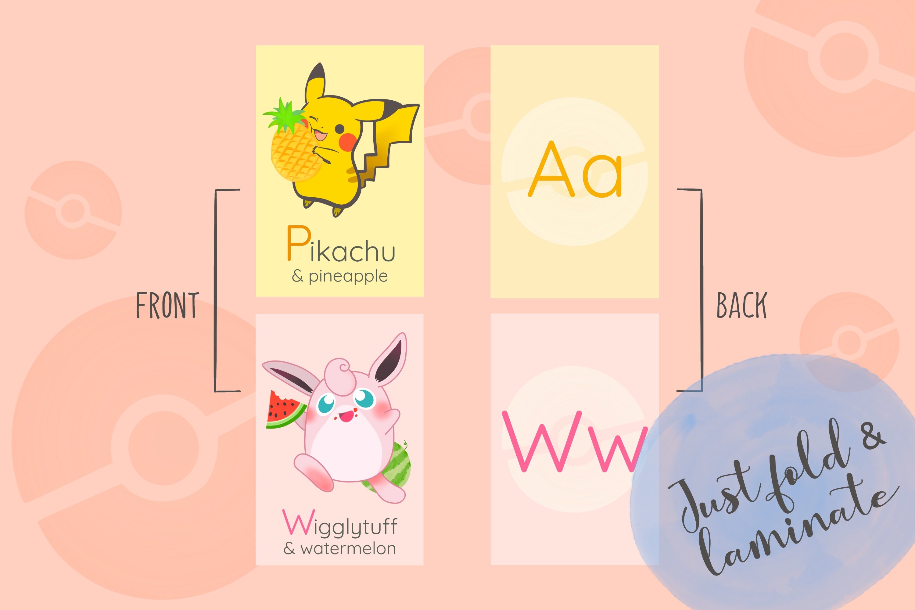PRINTABLE Pokemon Alphabet Flashcard, Fruit Alphabet, Double-sided, Fan ...