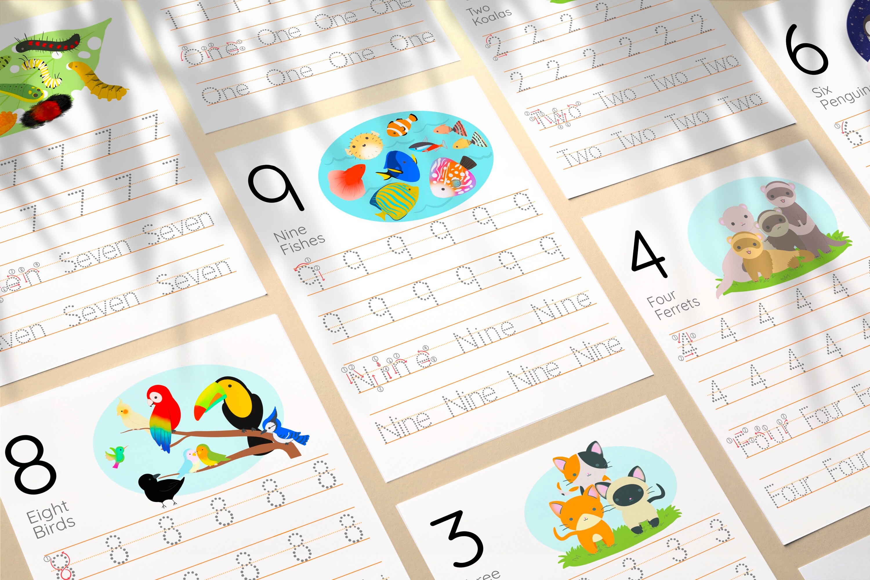 1-10 Tracing Sheets, Number Tracing Sheets, Animal Tracing Sheets, Cute ...