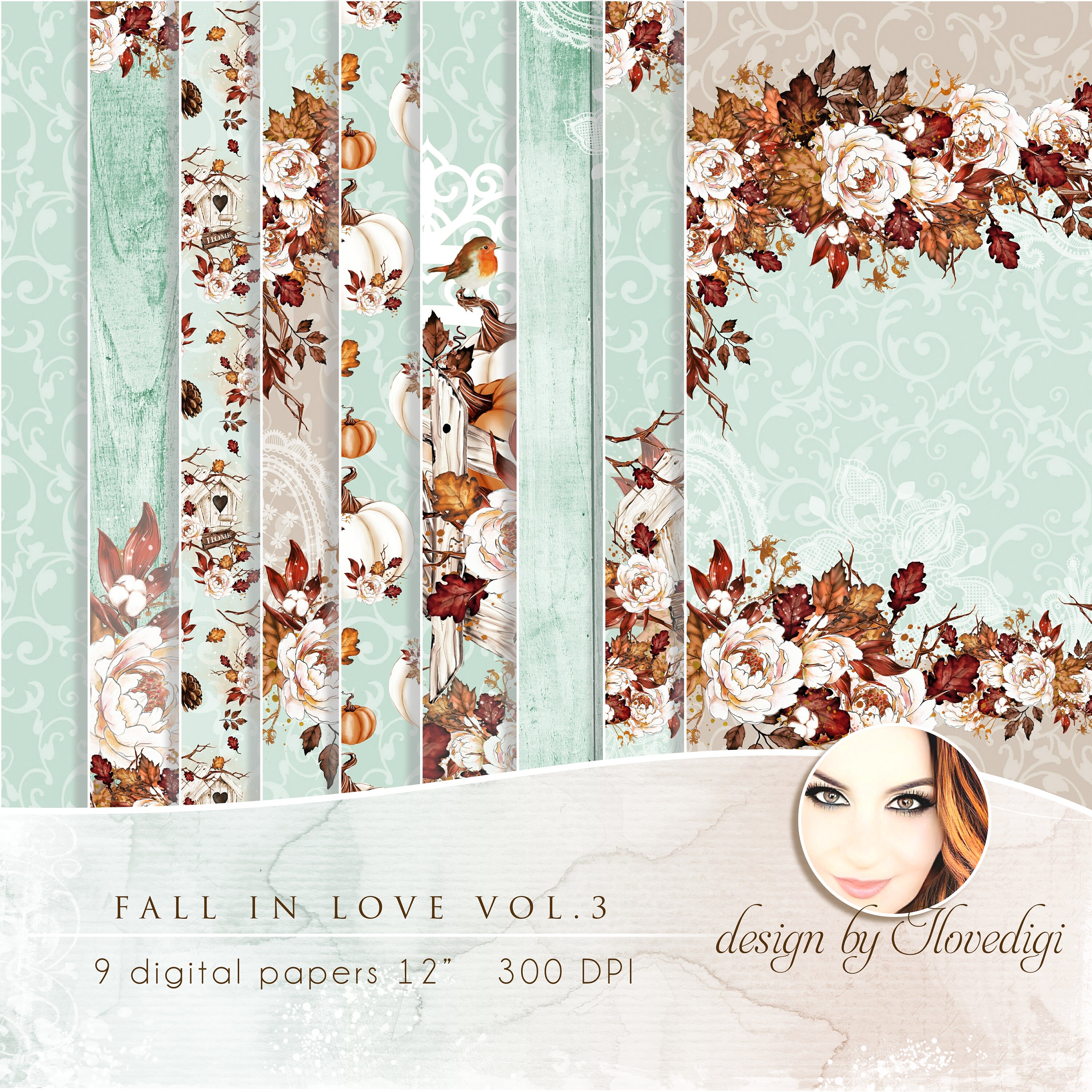 Printable Scrapbook Fall Theme Pages, Vintage Floral Digital Paper Pack ...