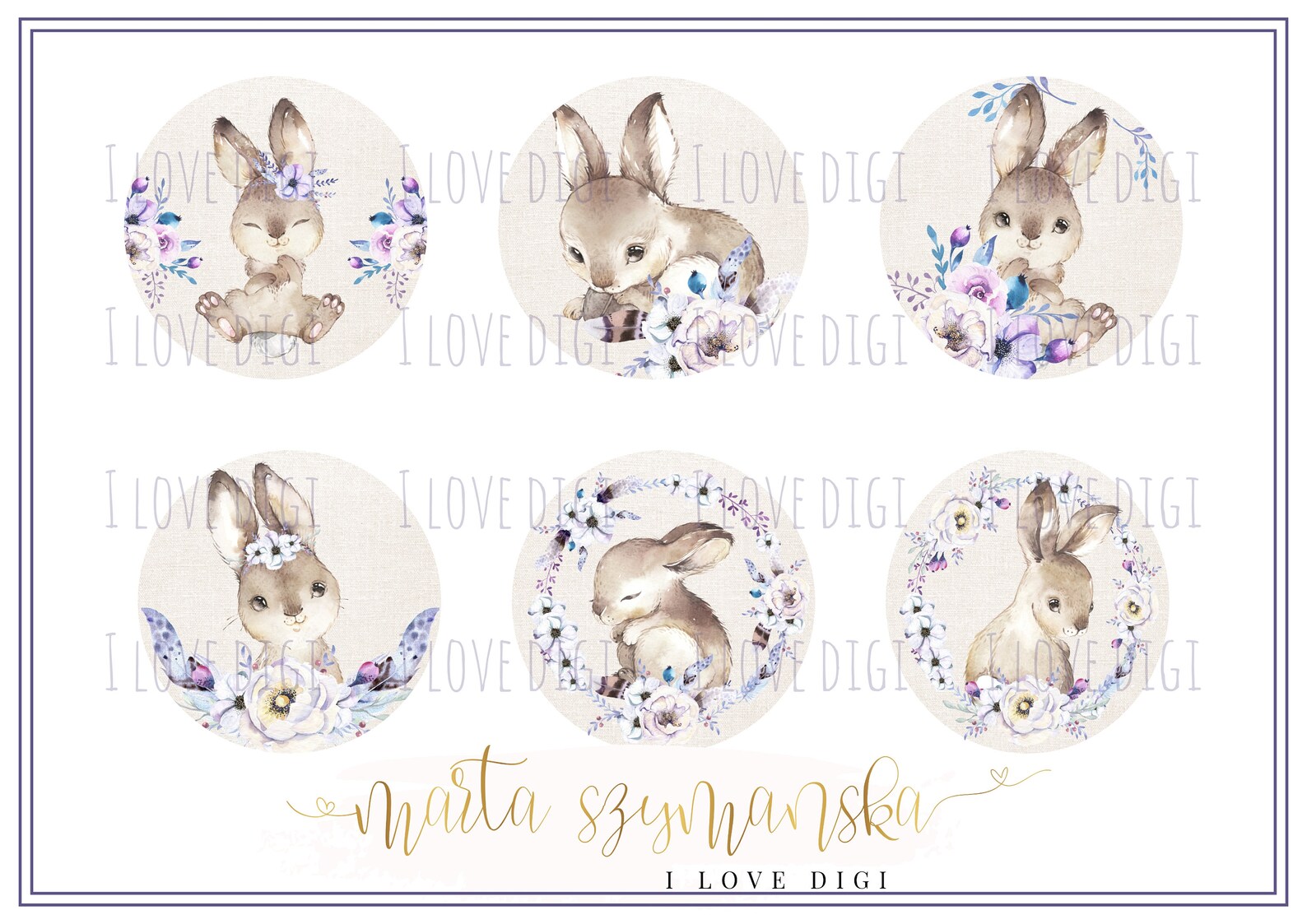 Easter Printable Digital Collage Sheet Pastel and Watercolor Animals ...