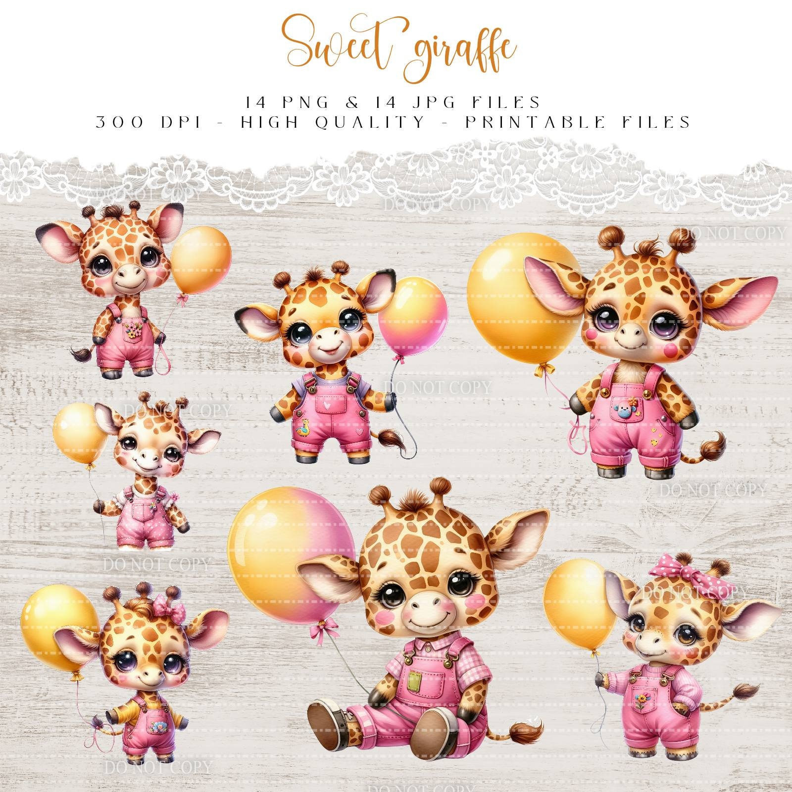 Sweet Baby Giraffe PNG Clipart Set, 14 Printable Digital Illustrations ...