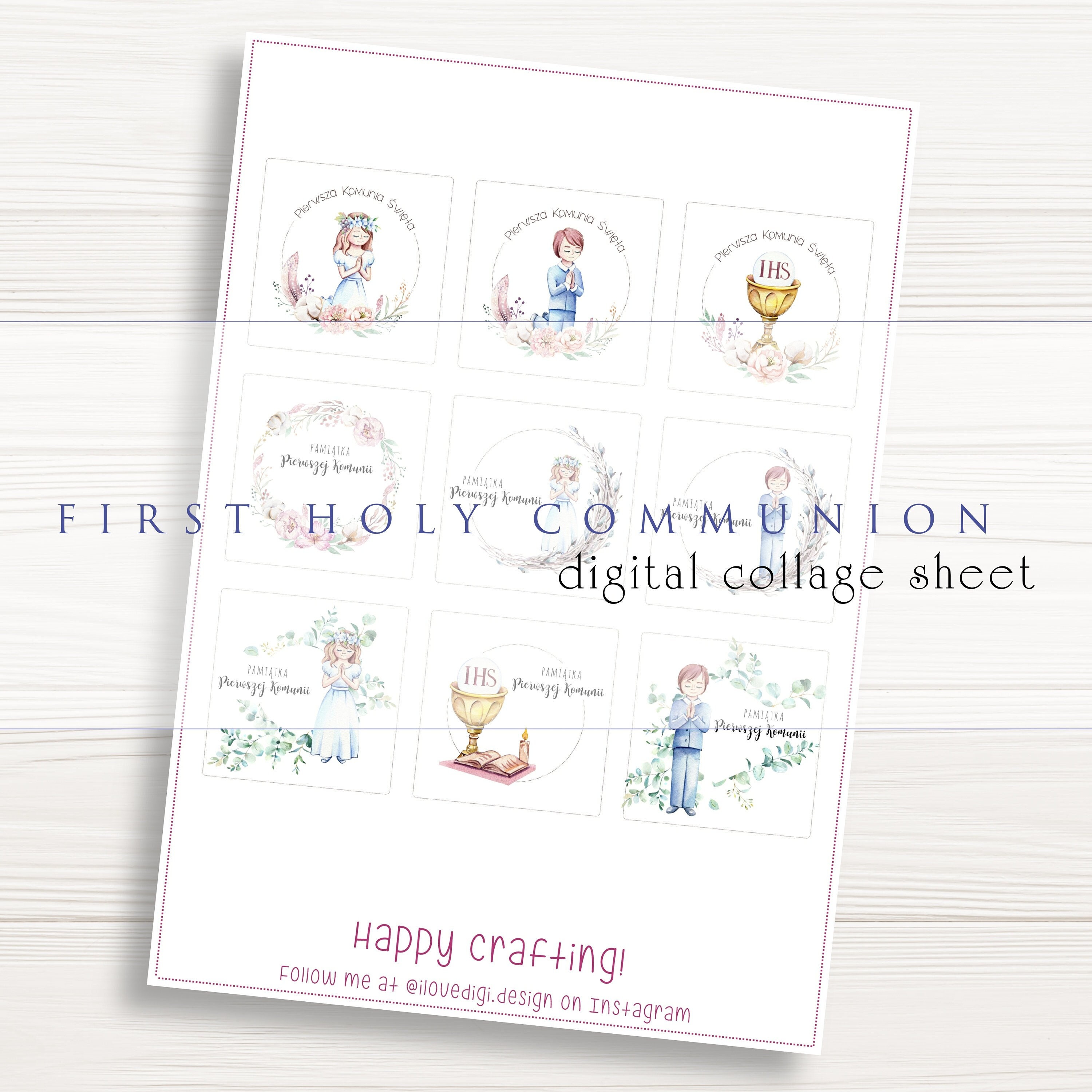 IHS, Printable First Holy Communion Tags, Watercolor First Communion ...