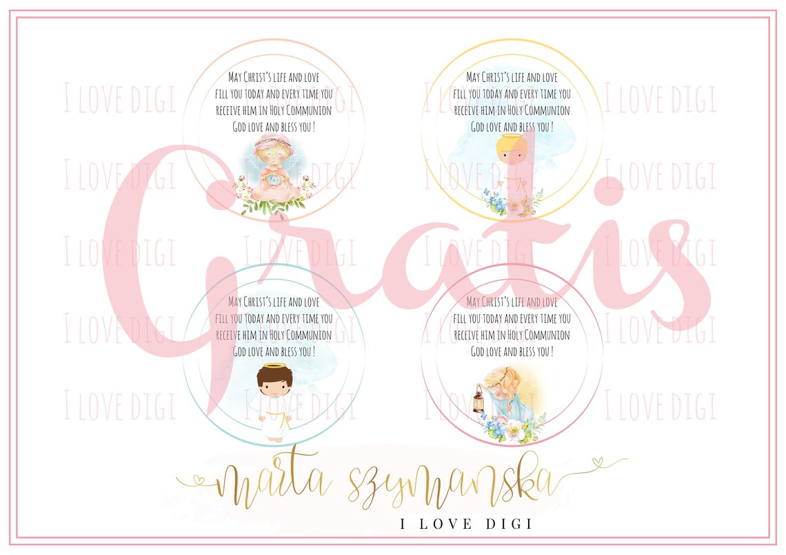 First Holy Communion Printable Digital Stamp Set, Girl and Boy, ENGLISH ...