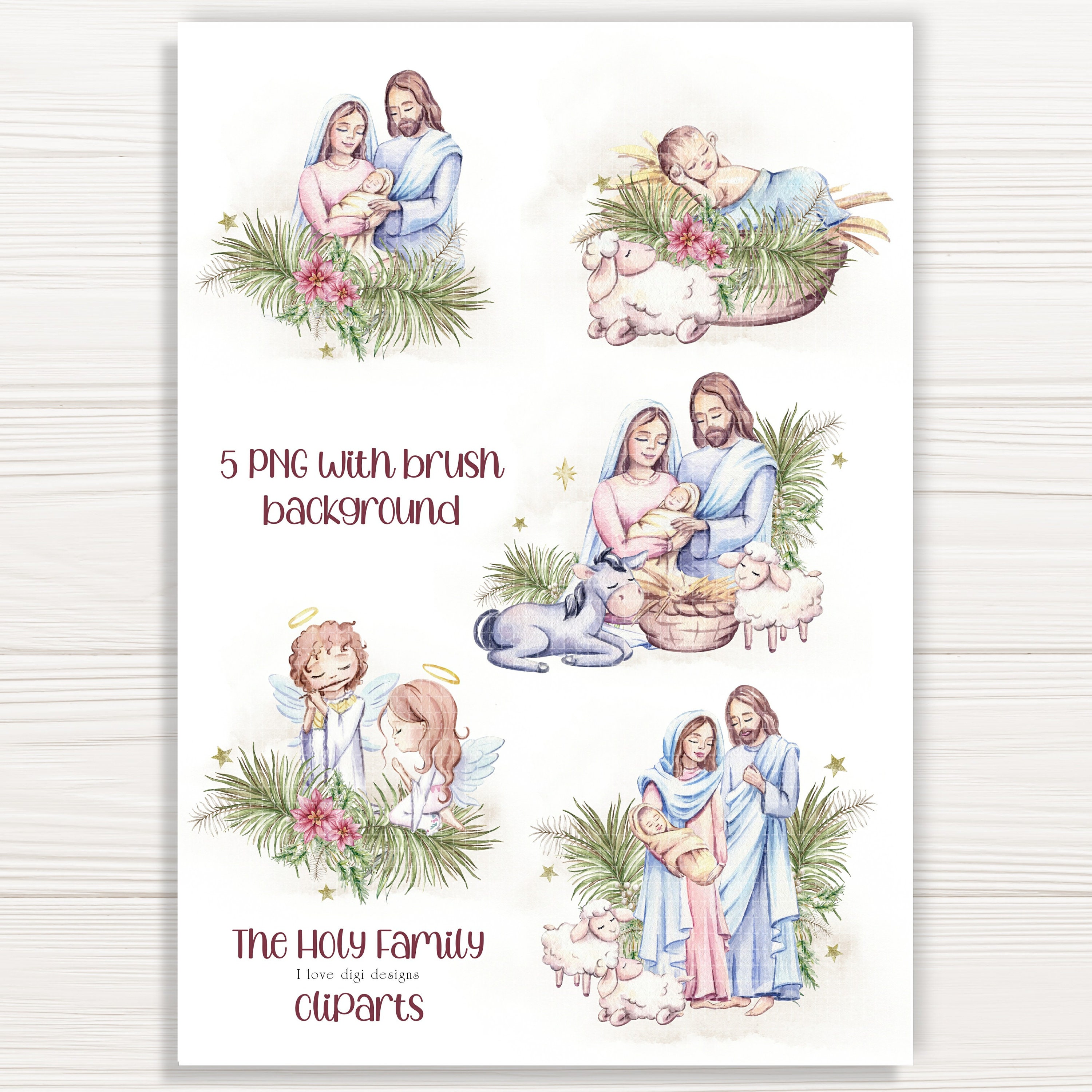 The Holy Family Digital Stamp, Nativity Scene for Cardmaking, Religious ...