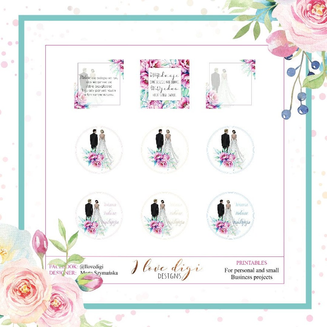 Wedding Digital Collage Sheets, Wedding Couple, Colored Digital Stamp ...