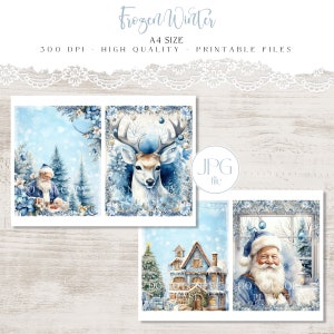 Cozy Christmas Junk Journal Art, Frozen Winter Printable Cards ...