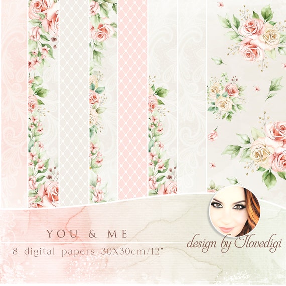 Pink and Beige Roses Floral Wedding Digital Papers Printable - Etsy
