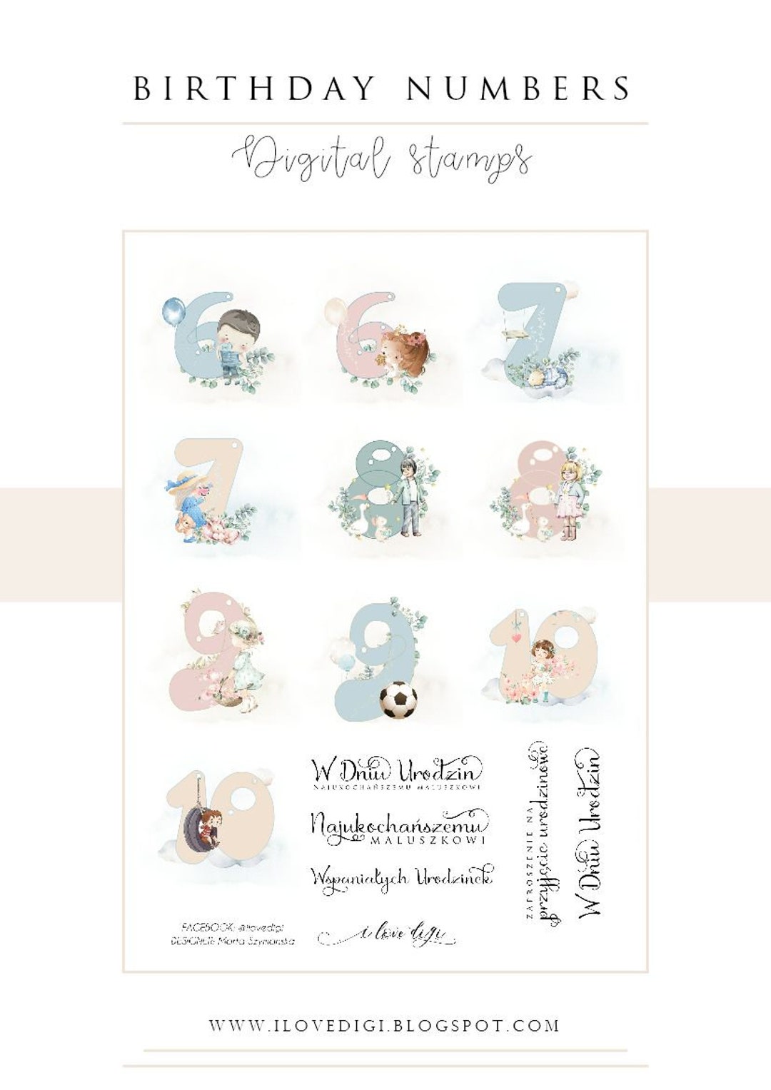 Birthday Numbers Illustrations With Children Printable - Etsy