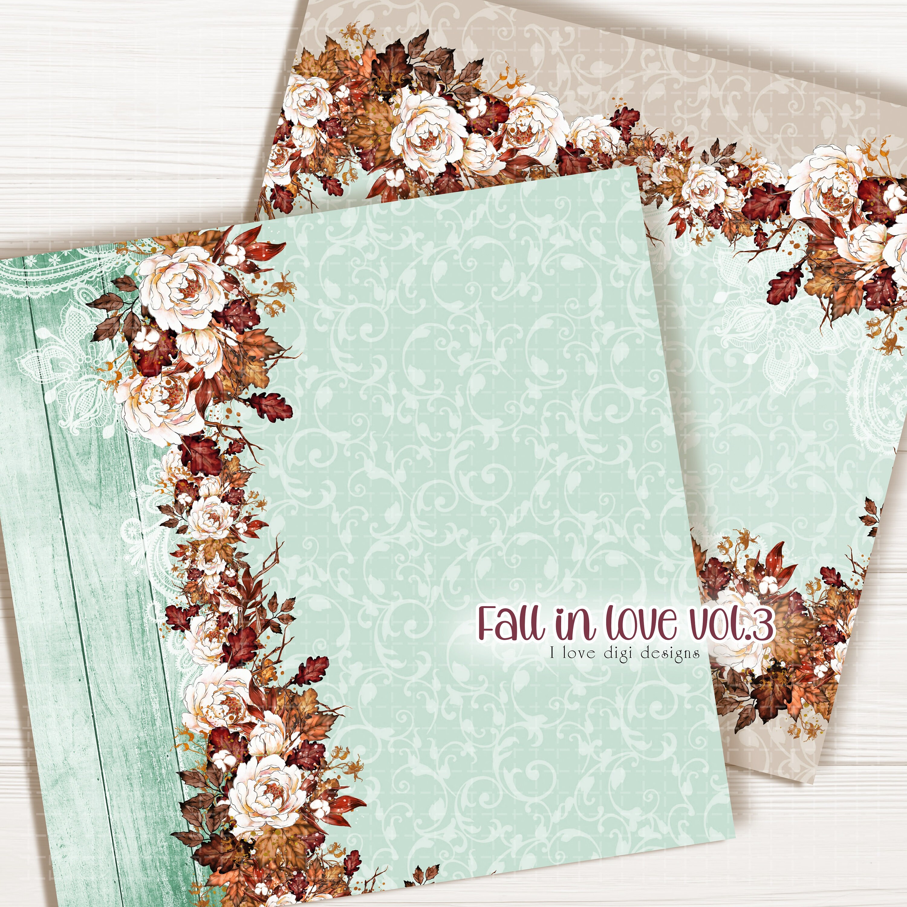 Printable Scrapbook Fall Theme Pages, Vintage Floral Digital Paper Pack ...