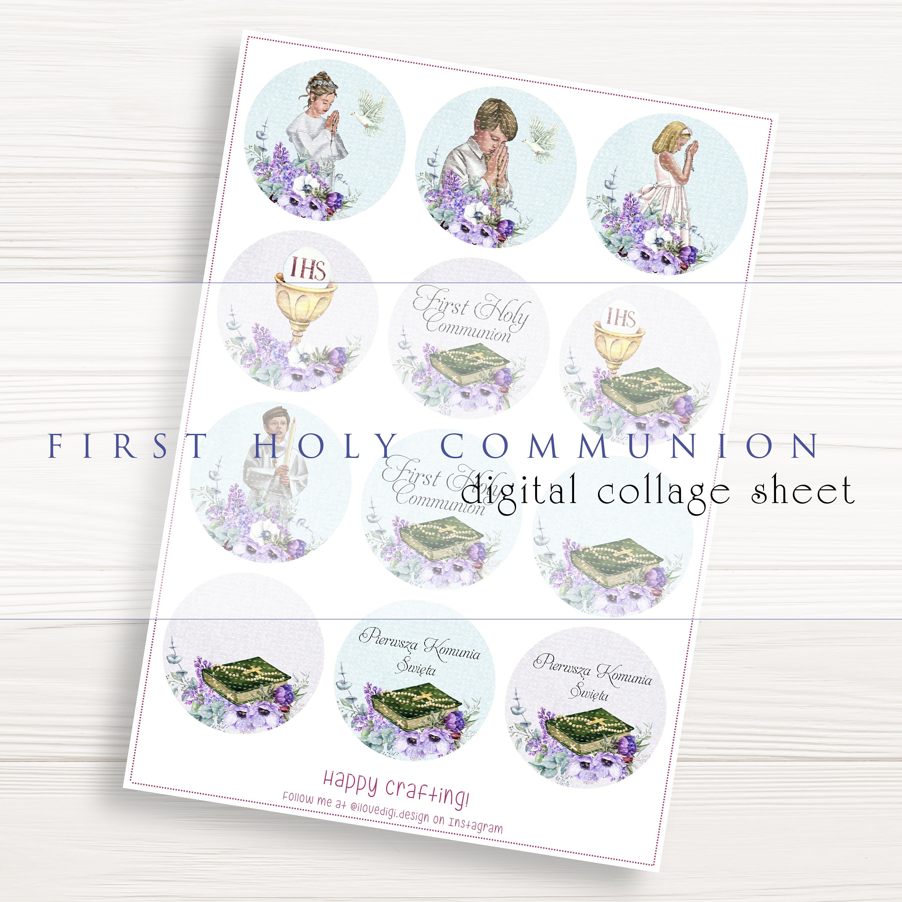 IHS, First Holy Communion Tags, Watercolour Images Boy and Girl ...