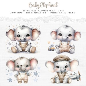Baby Elephants Clipart Set for Cardmaking and Sublimations, 23 PNG With ...