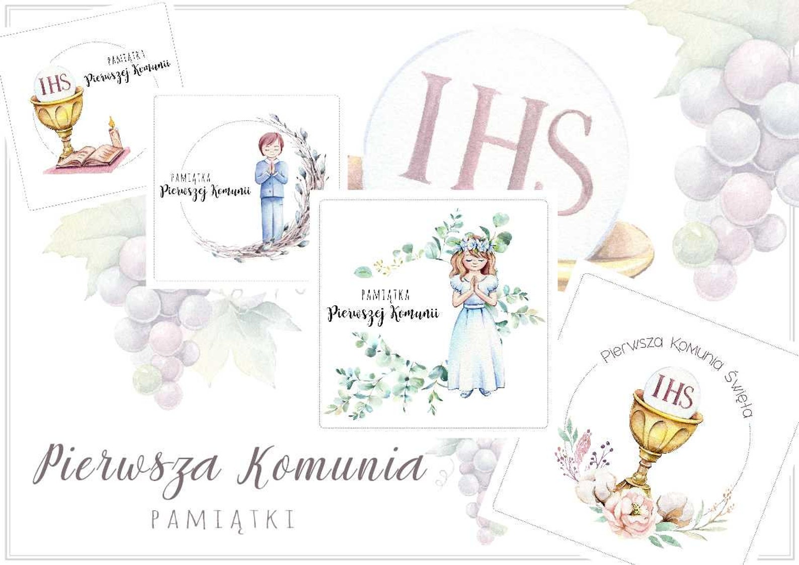 IHS, Printable First Holy Communion Tags, Watercolor First Communion ...