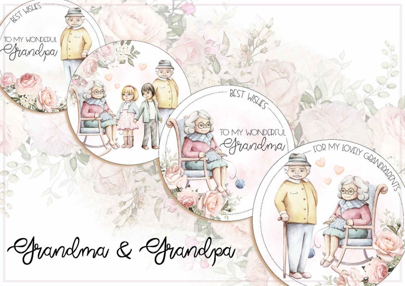 Grandma & Grandpa, Roses Wreath, Digital Collage Sheet, 1 Gratis Sheets ...