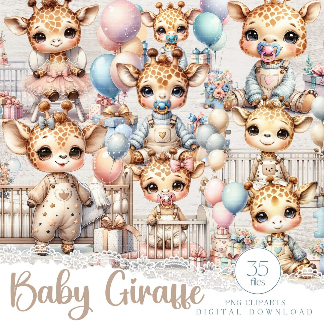 Baby Giraffe Clipart Set for Cardmaking, Sublimations 35 PNG With Cute ...