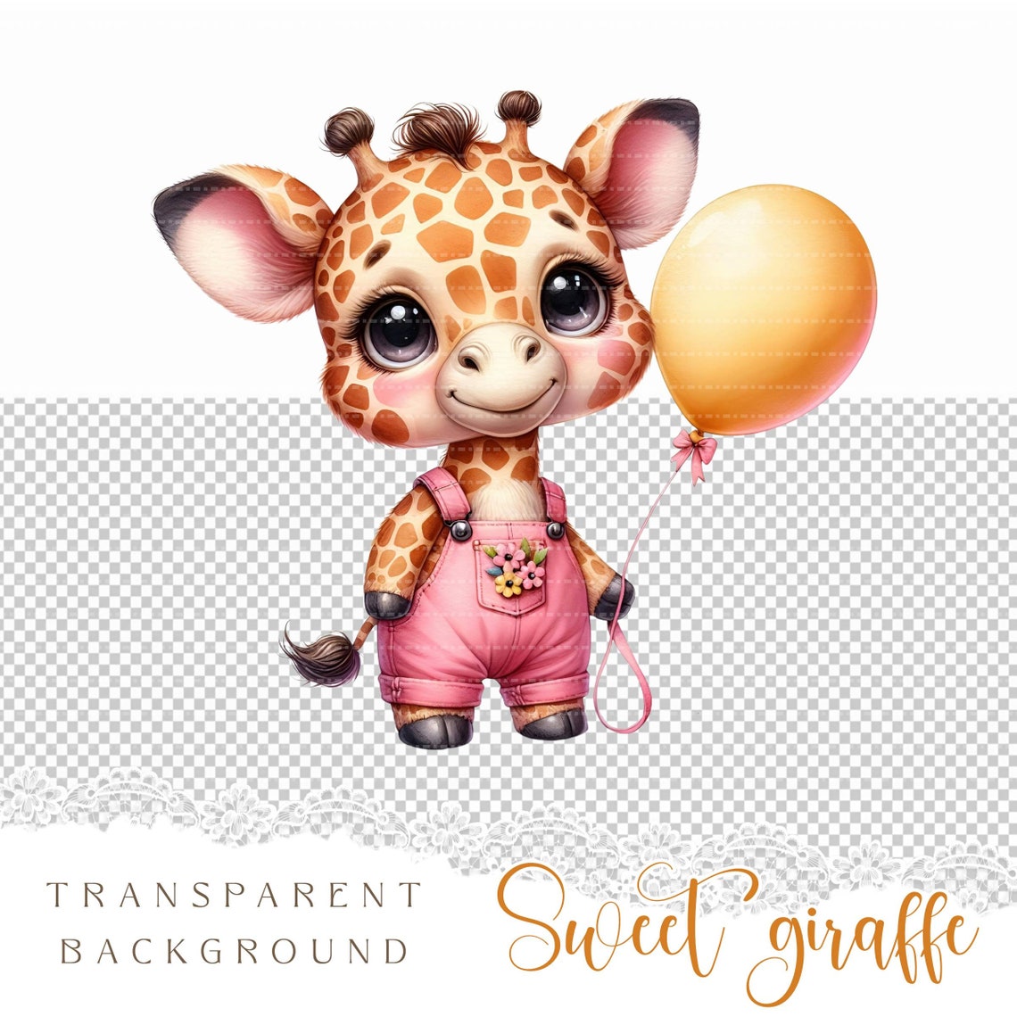 Sweet Baby Giraffe PNG Clipart Set, 14 Printable Digital Illustrations ...