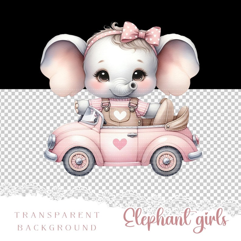 Baby Elephants Girls Clipart Set, Watercolor 23 PNG With Cute Pastel ...