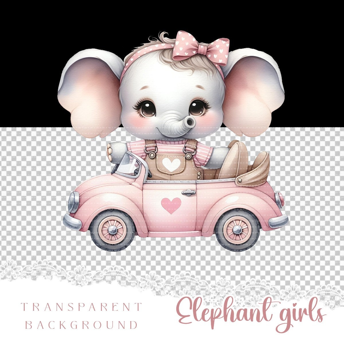 Baby Elephants Girls Clipart Set, Watercolor 23 PNG With Cute Pastel ...
