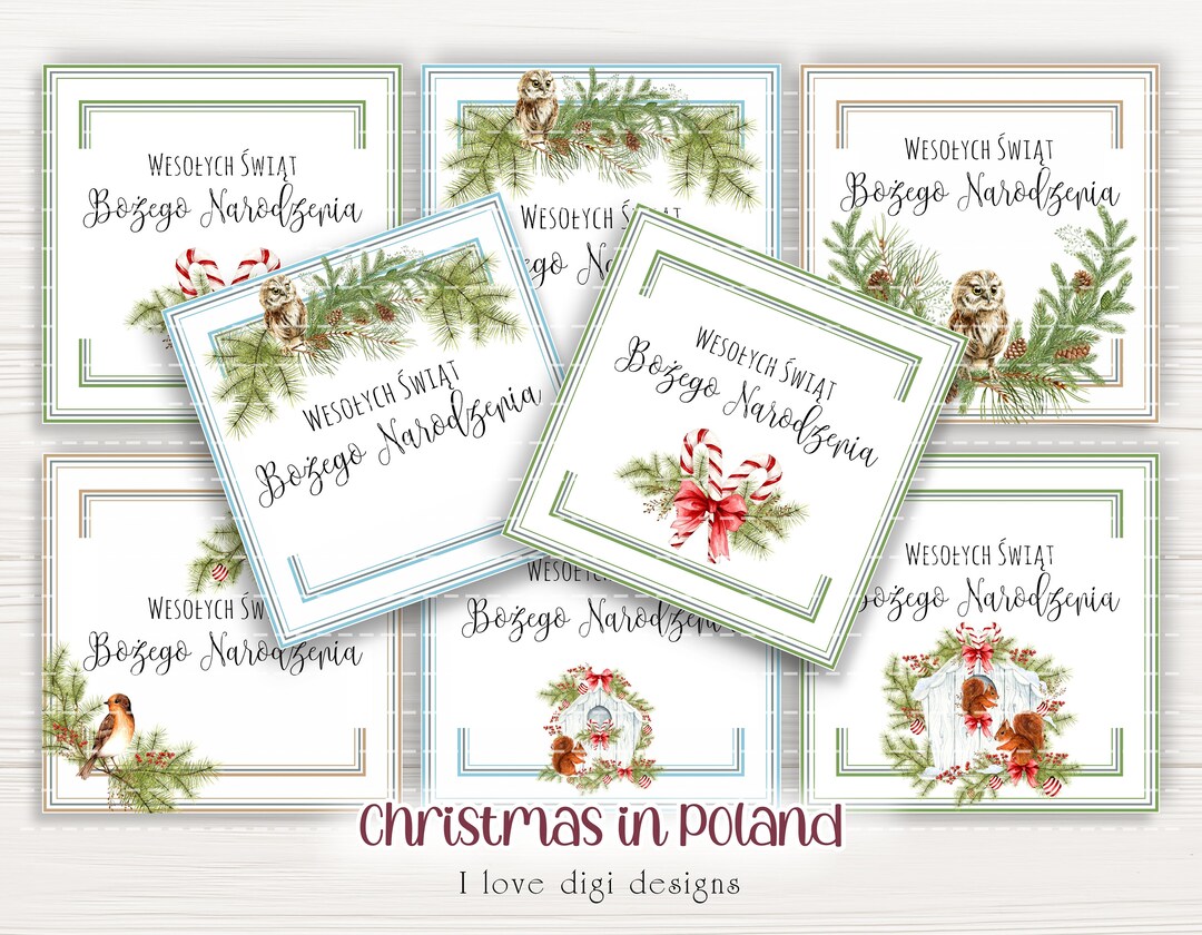 Christmas Tags Printable in Polish Language, Elegant Winter Stationery ...