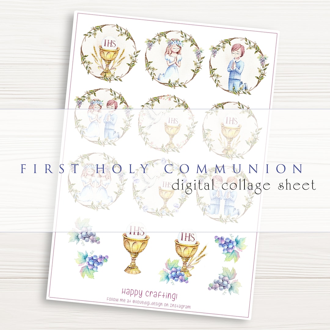 IHS, Printable First Holy Communion Tags, Watercolor First Communion ...