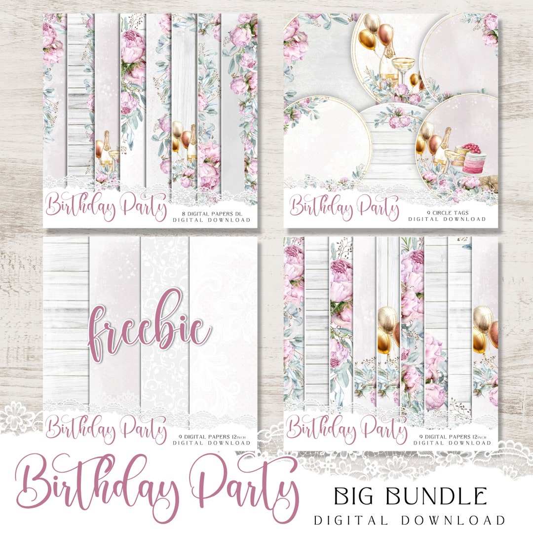 Birthday Party Digital Scrapbook Bundle, Wedding Collection in Shabby ...