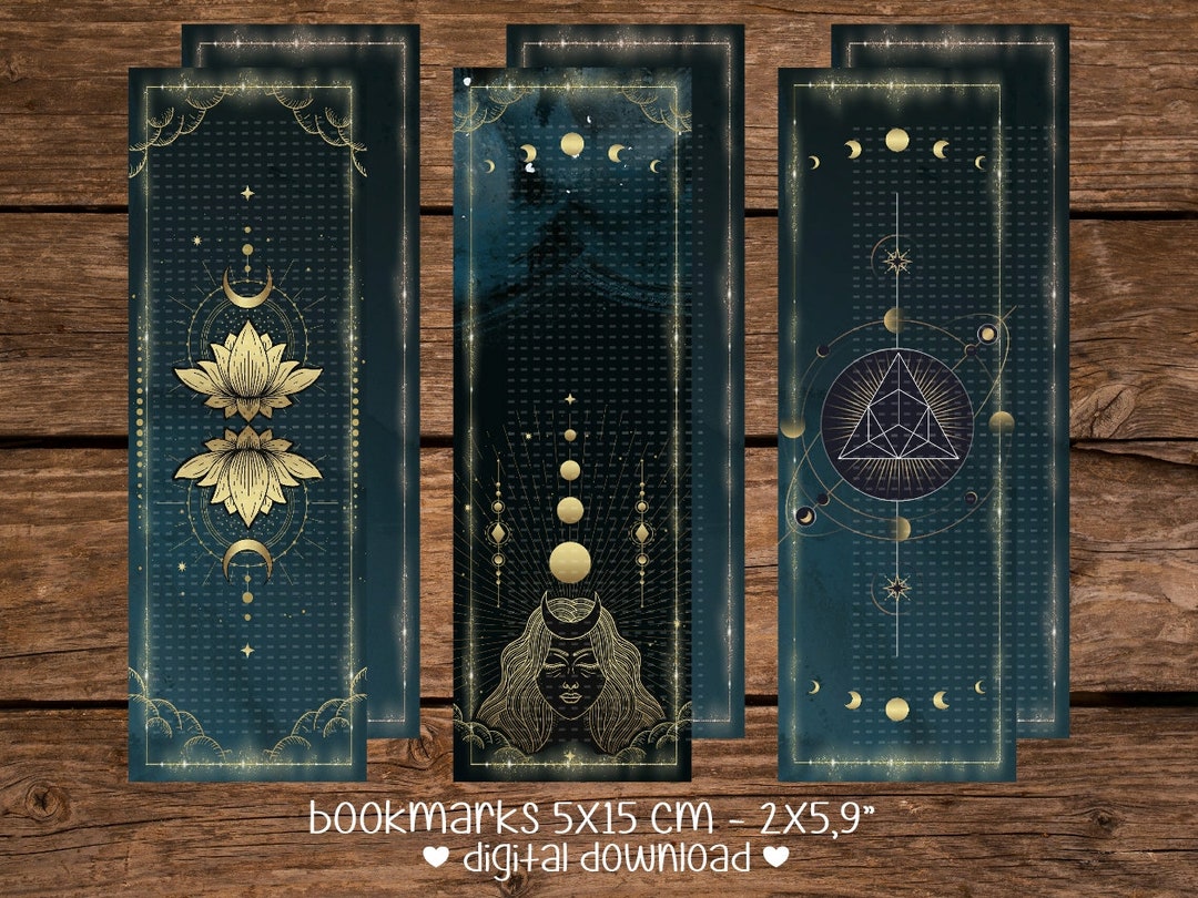 Witchy Mystical Printable Bookmarks, Moon Goddess and Lotus Flower ...