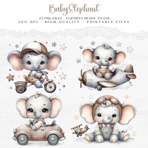 Baby Elephants Clipart Set for Cardmaking and Sublimations, 23 PNG With ...