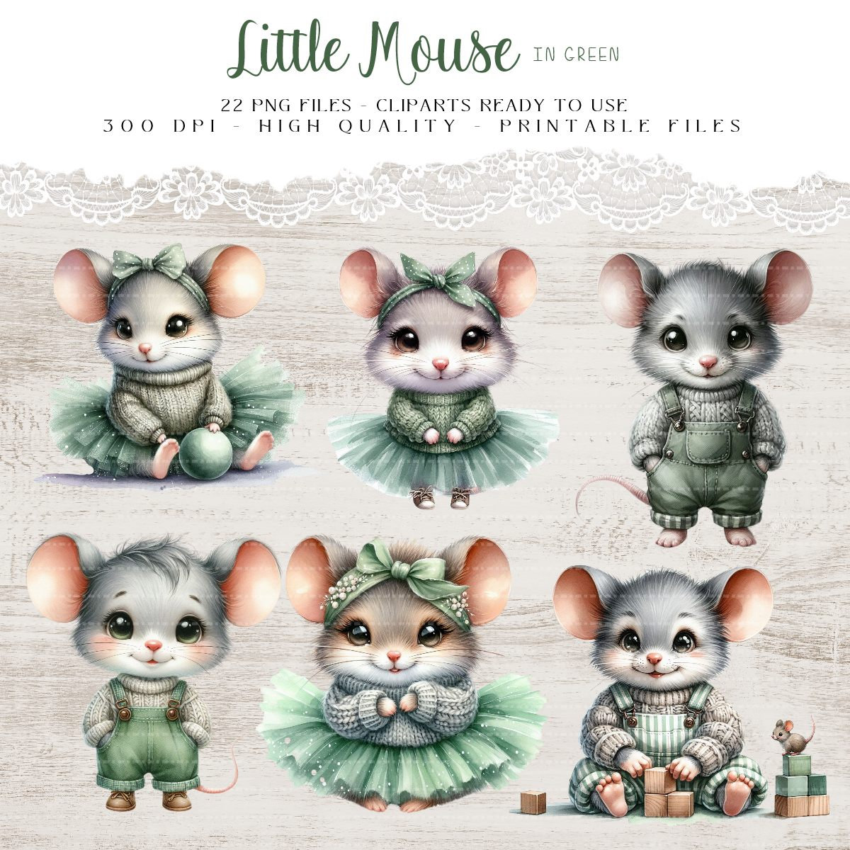 Sweet Little Mouse PNG Clipart Set, 22 Printable Images for Cardmaking ...