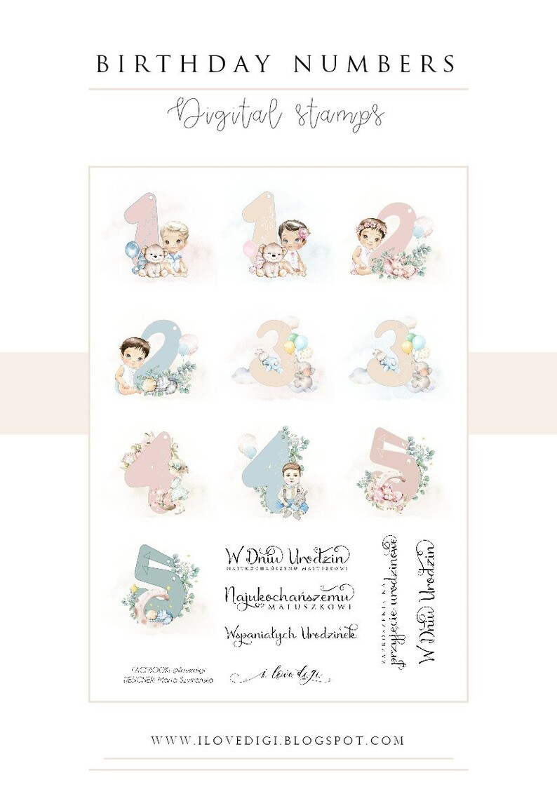 Birthday Numbers Illustrations With Children, Printable Watercolor ...