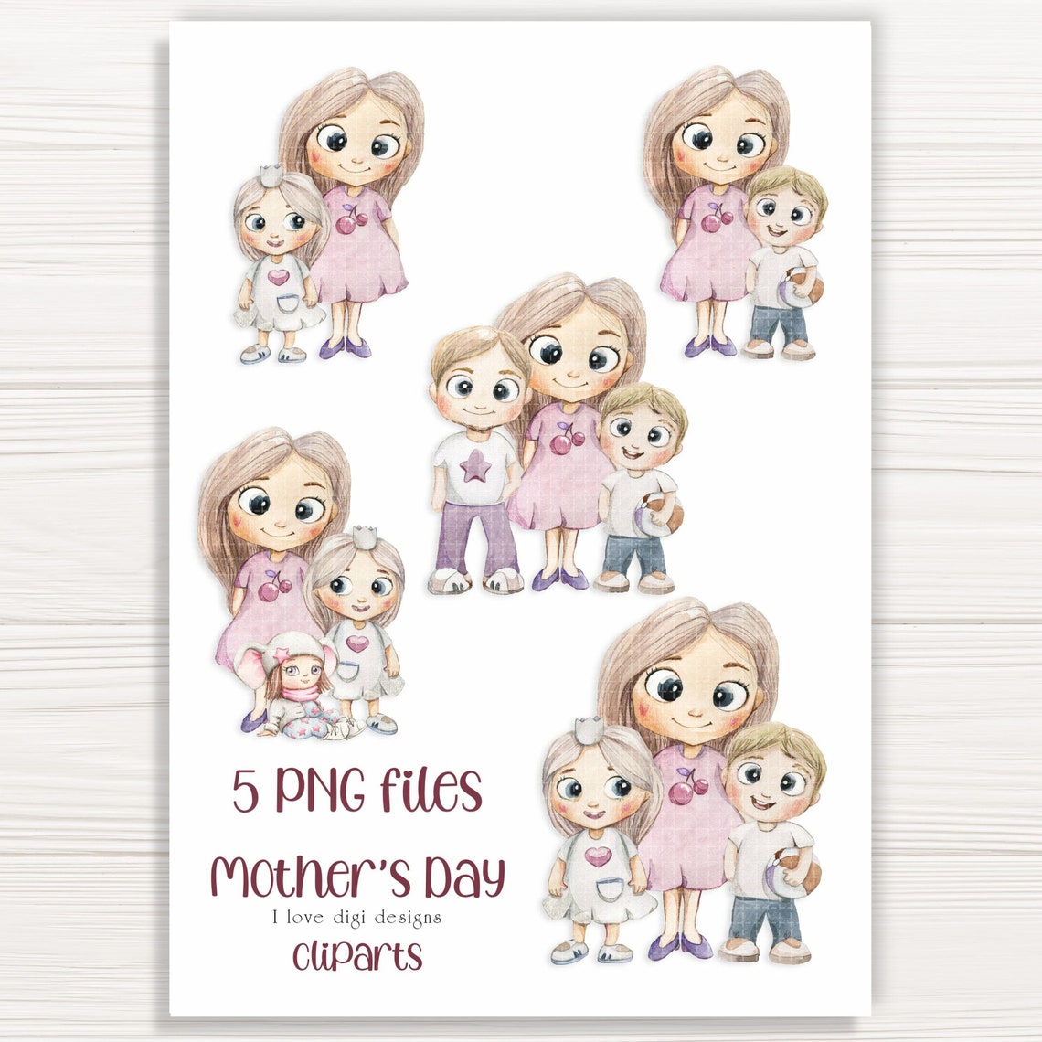 Mother's Day Clipart Set, Mother and Daughter Watercolour Images, Mommy ...