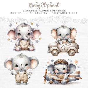 Baby Elephants Clipart Set for Cardmaking and Sublimations, 23 PNG With ...