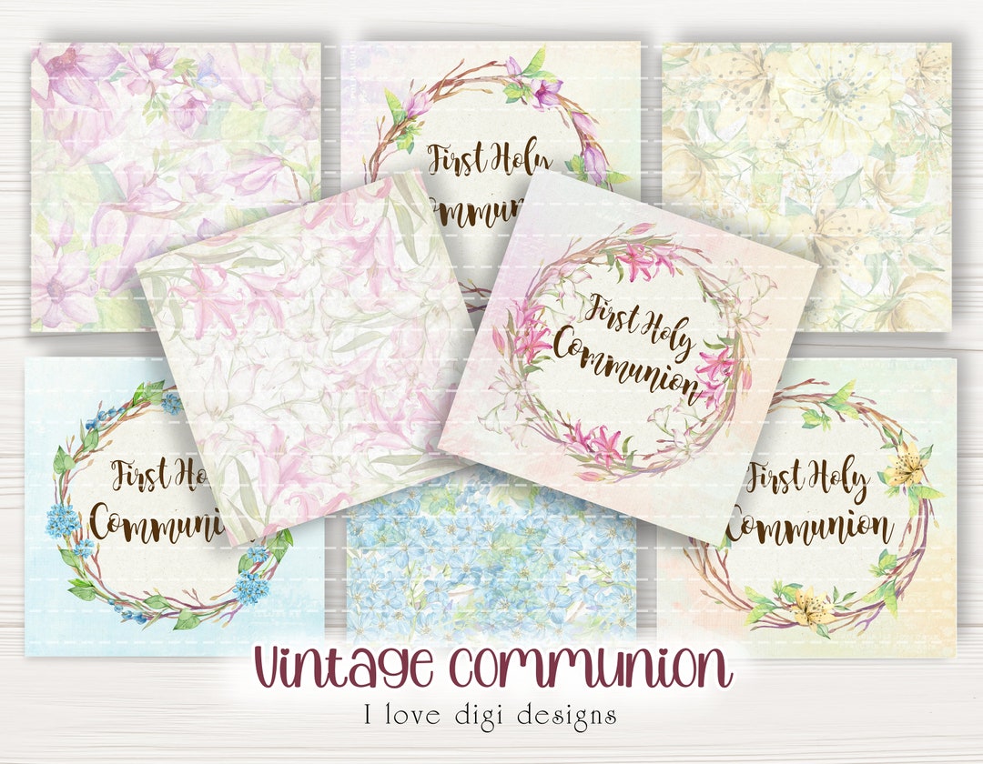 First Communion Personalized Tags and Retro Digital Papers ...