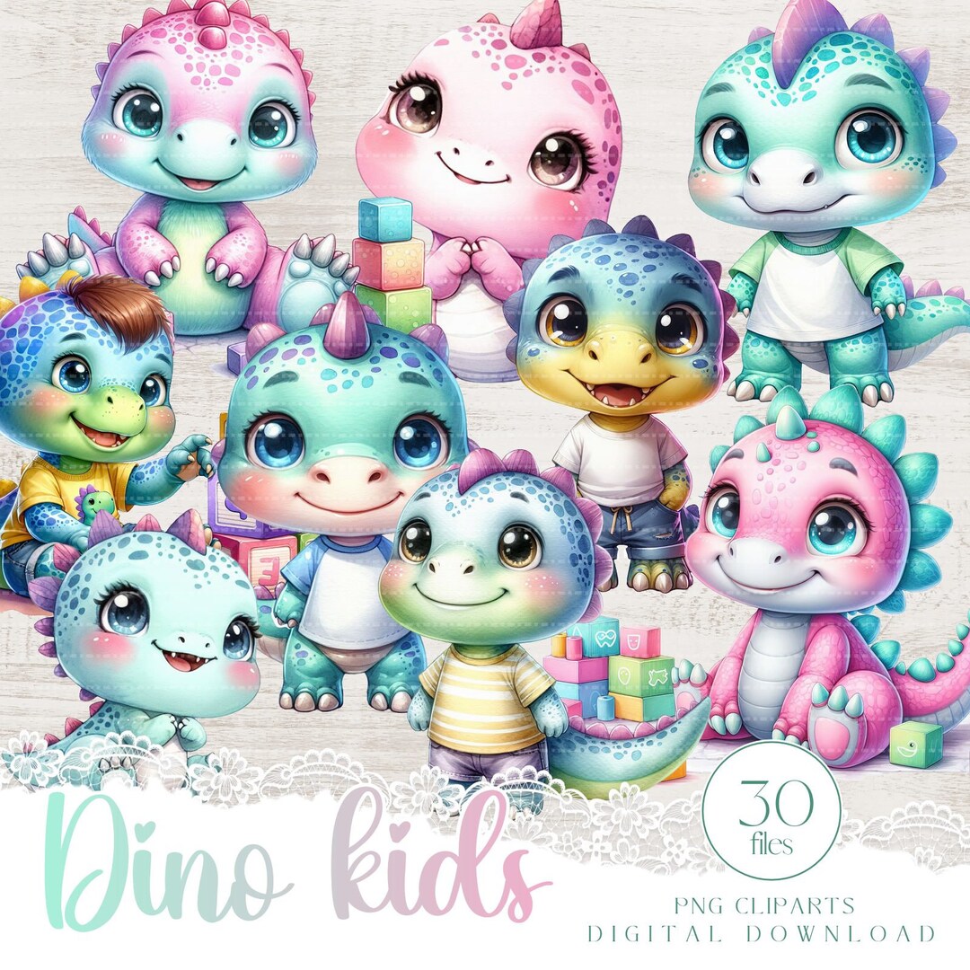 Baby Dinosaur Clipart Set, 30 PNG Files for Sublimations and Cardmaking ...