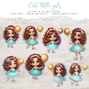 Cute Little Girls PNG Clipart Set, 8 Printable Digital Illustrations ...