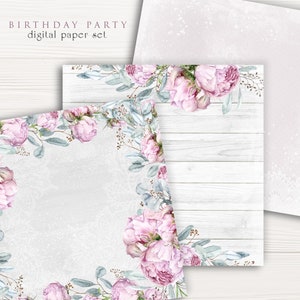 Floral Digital Paper Pack for Handmade Crafts, Watercolour Peonies With ...
