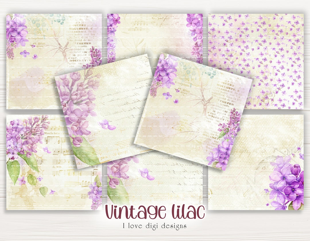 Watercolour Lilac Floral Digital Papers, Antique Background With Music ...