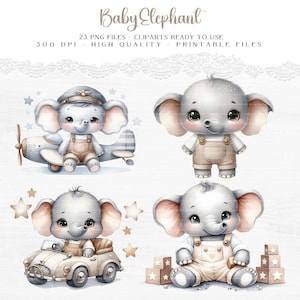 Baby Elephants Clipart Set for Cardmaking and Sublimations, 23 PNG With ...