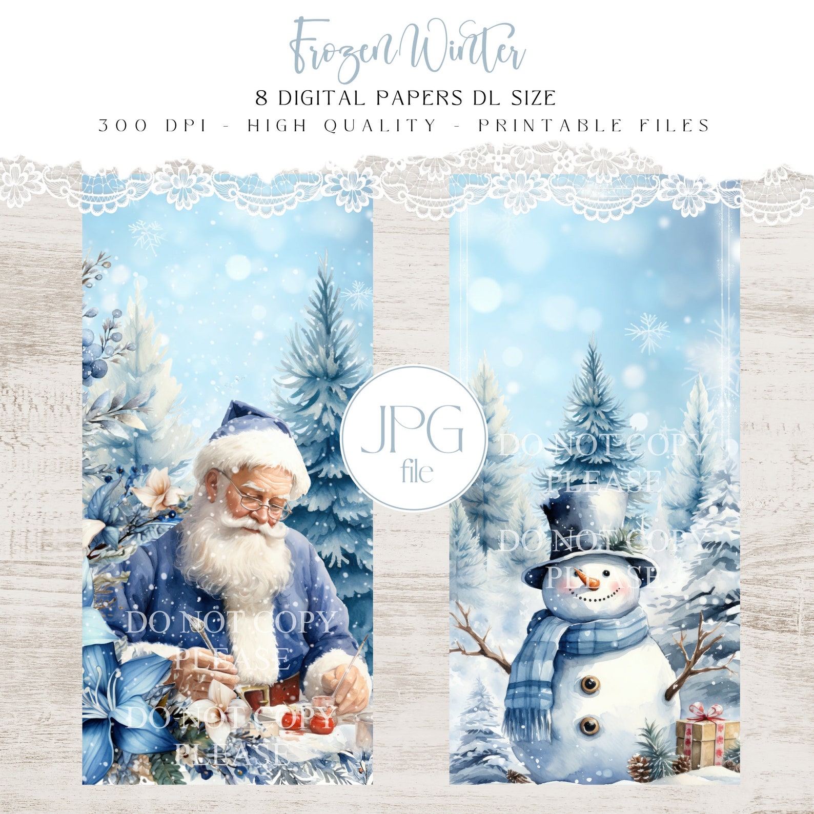 Shabby Christmas Digital Paper Set, Cozy Winter Design Watercolour ...