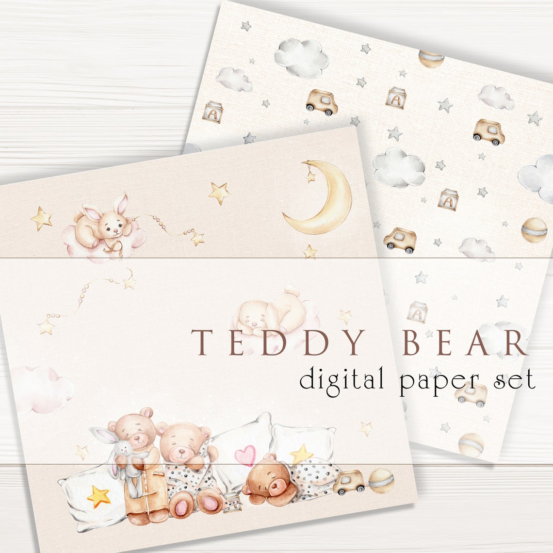 Teddy Bear Digital Paper Pack for Scrapbook Print Cut and - Etsy