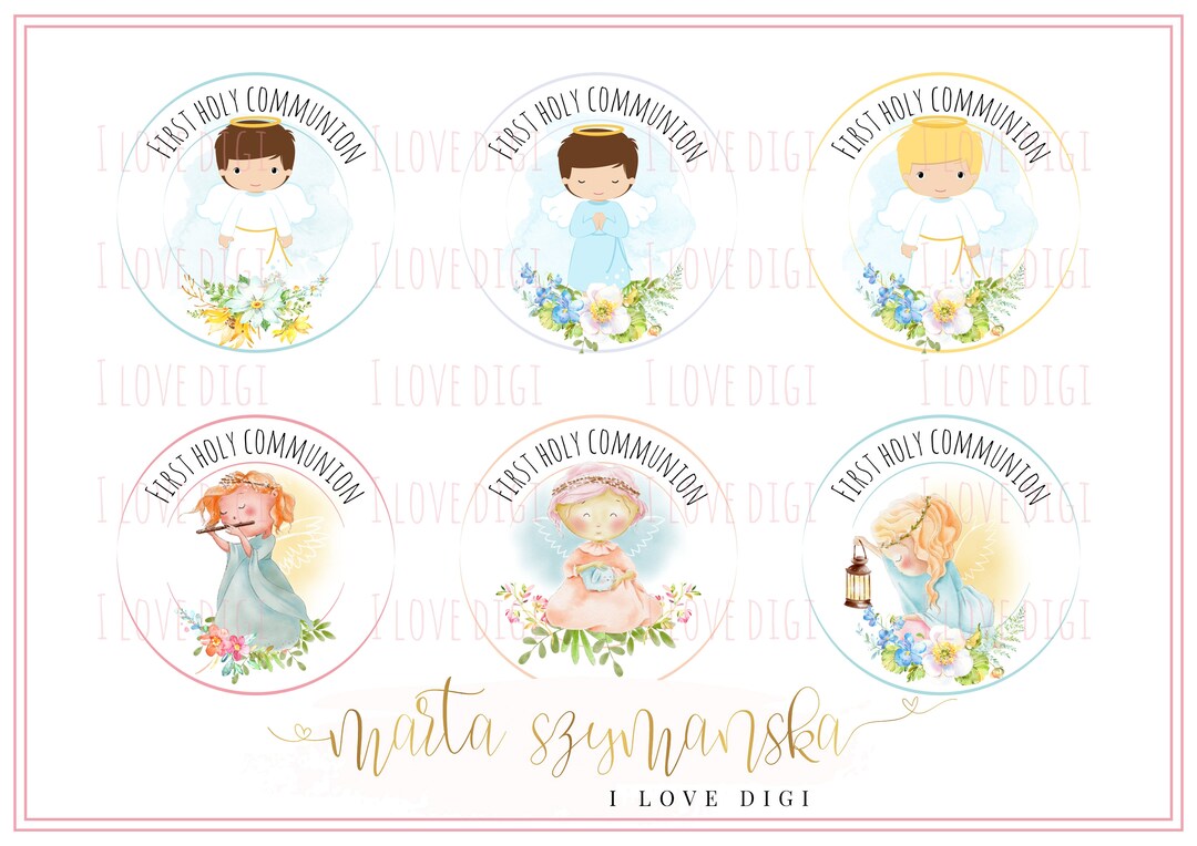 First Holy Communion Printable Digital Stamp Set, Girl and Boy, ENGLISH ...