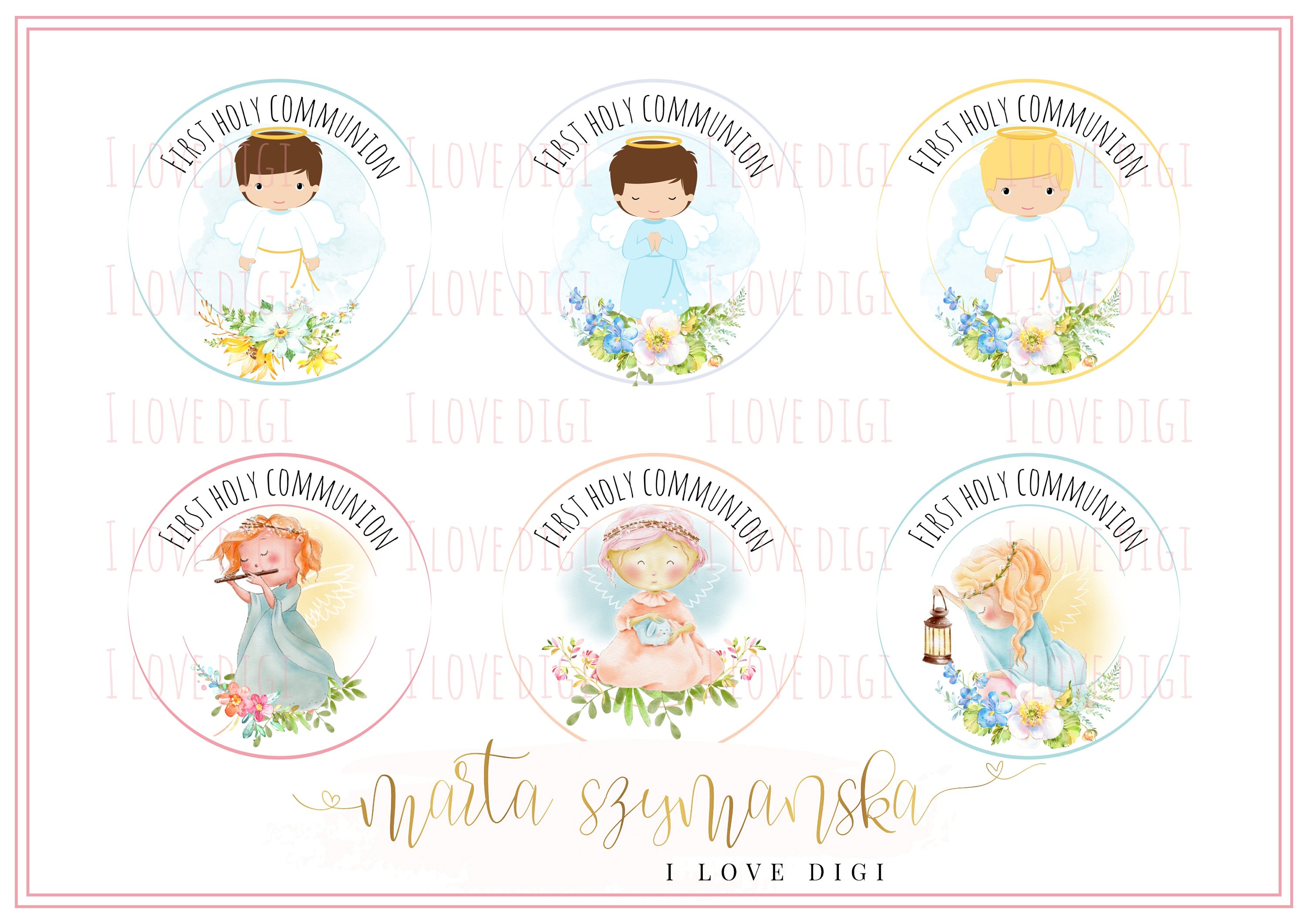 First Holy Communion Printable Digital Stamp Set, Girl and Boy, ENGLISH ...