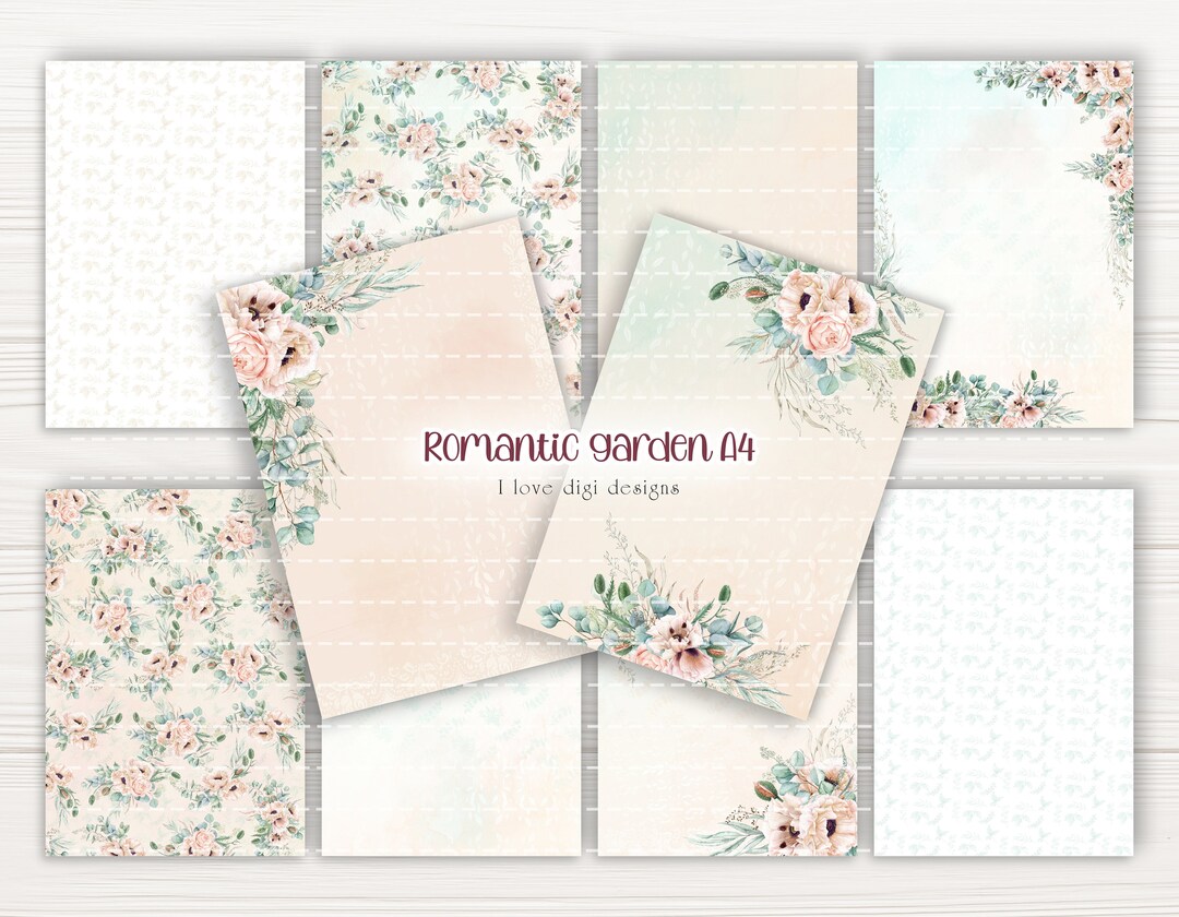 Romantic Paper Bundle Instant Download, Floral Texture Sheet for ...
