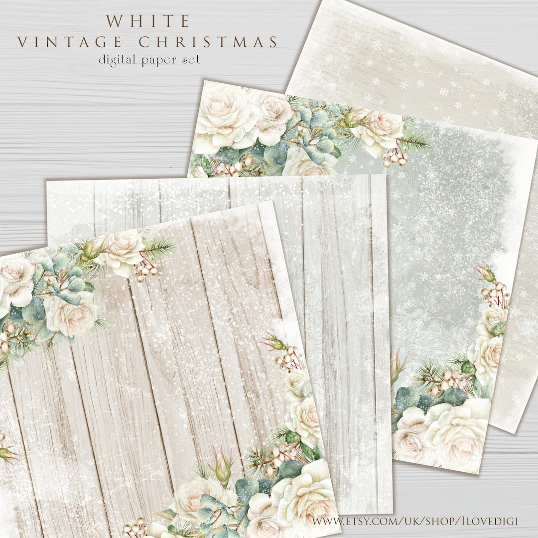 Winter Themed Digital Paper Pack, Rose Paper for Christmas Cardmaking ...