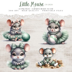 Sweet Little Mouse PNG Clipart Set, 22 Printable Images for Cardmaking ...