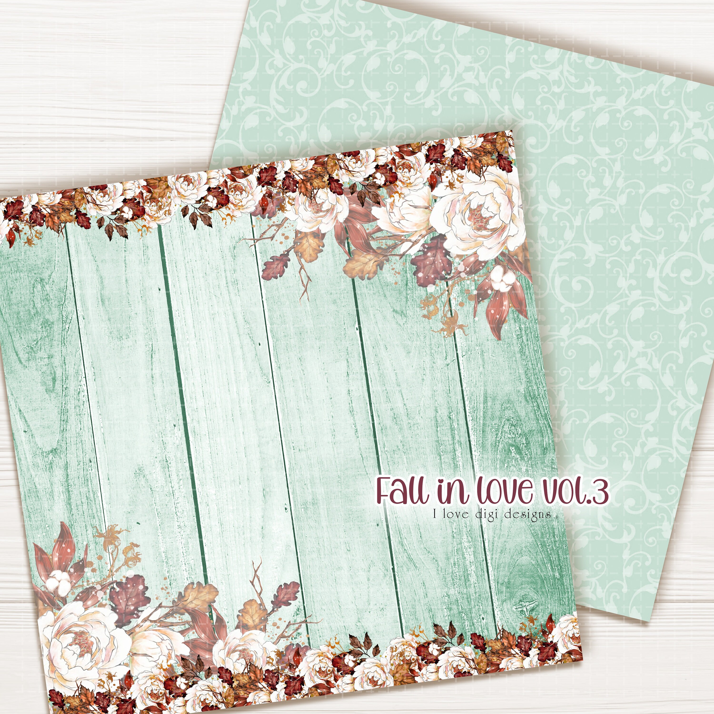 Printable Scrapbook Fall Theme Pages, Vintage Floral Digital Paper Pack ...