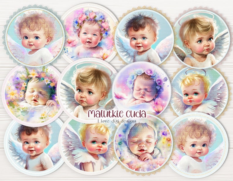 Etiquetas imprimibles de bautizo con angelitos, lindos toppers de ...