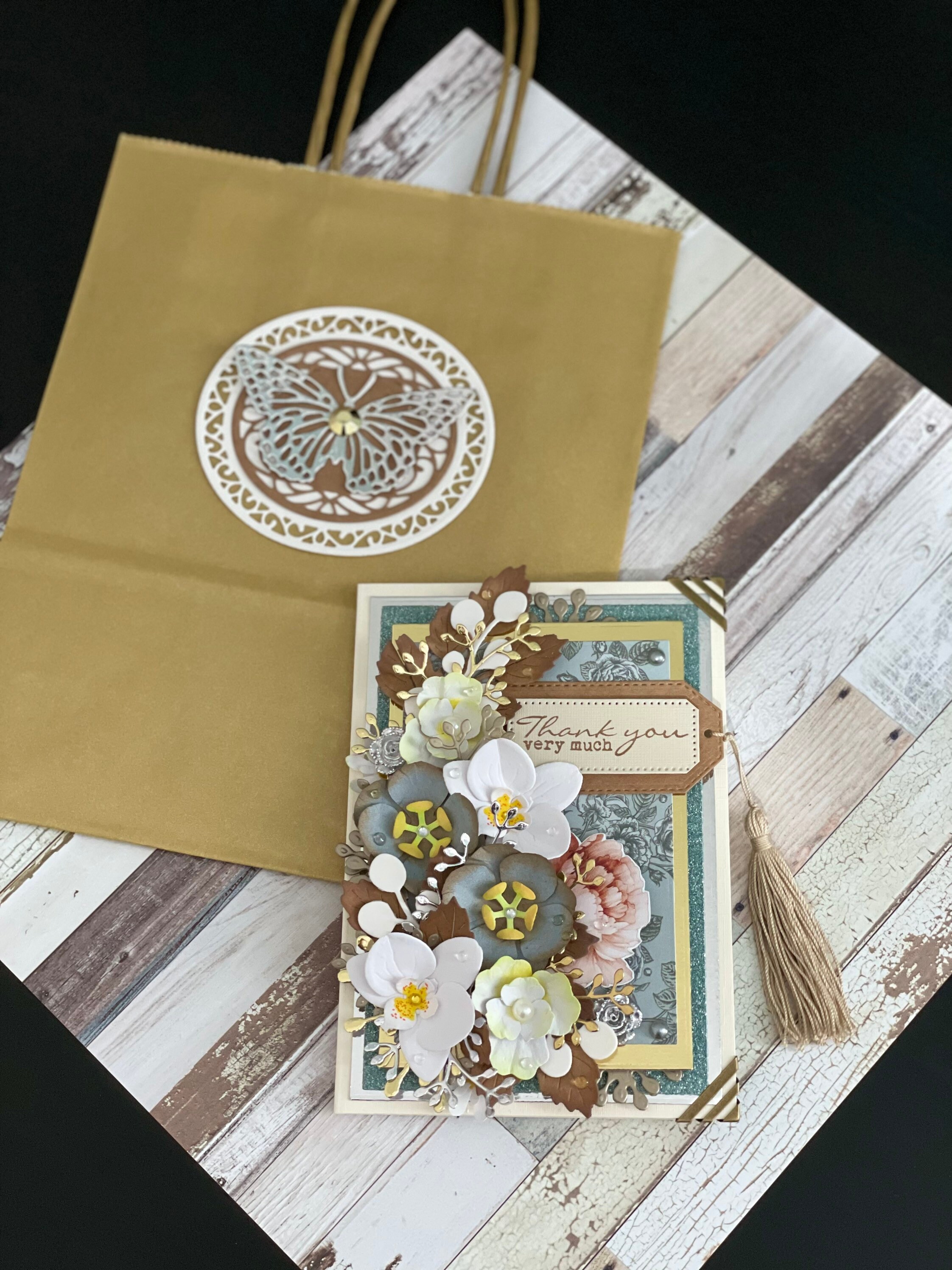 Thank You Very Much Handmade Greetings Card/ Handmade Floral Boxed Card ...